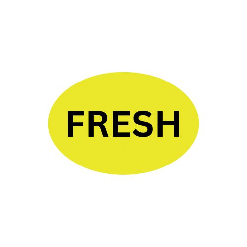 Precision Label & Tag - 1.5" Yellow Oval FRESH Label, 1000/rl - LAB2844